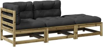 vidaXL 3-tlg. Garten-Sofagarnitur mit Kissen Kiefernholz Imprägniert vidaXL