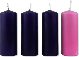 Generico Set mit 4 Kerzen advent aus Wachs in zwei Farben: Violett und Rosa. Maße: Höhe cm 19 - Durchmesser cm 7