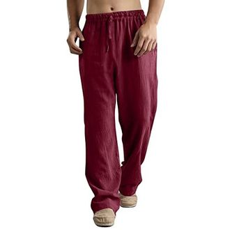Generic Pantalon dentra&icirc;nement en coton et lin pour homme - Pantalon d&eacute;contract&eacute; - Peinture de couleur unie - Grande taille - Pantalon tendance avec poches de