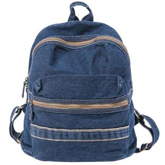 Generic Sac &agrave; dos d&eacute;cole en denim de grande capacit&eacute; avec fermeture &eacute;clair r&eacute;tro d&eacute;contract&eacute; pour le travail et les voyages, bleu marine