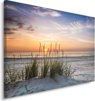 Feeby Frames Leinwandbild 40x60 cm Wand Bild Wanddekoration Kunstdruck Deko Nordsee Ostsee Landschaft Strand Wasser Meer Sand Sonnenuntergang
