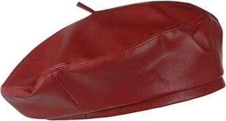 LIPODO Beret en Cuir Synthetique Femme/Homme - Basque pour Femme avec Doublure Hiver Automne Ete Printemps Printemps-ete - L/XL (58-60 cm) Bordeaux