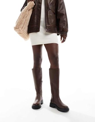 London Rebel Edith - Kniehohe Stiefel in Braun mit dicker Sohle