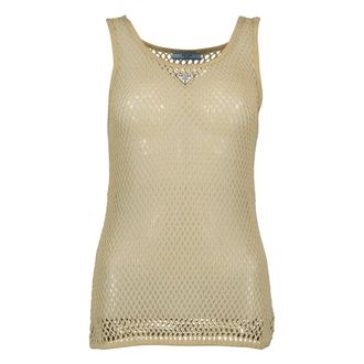 Prada Mesh Baumwoll Tank Top - - Tops - Damen - Beige - S