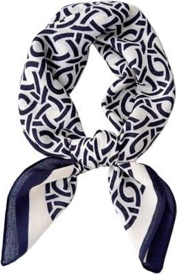 Alexis Leroy Foulard 68x68cm Carr&eacute; Imprim&eacute; R&eacute;tro Toucher Coton Lin &Eacute;charpe Polyvalente pour Femmes Bleu Marine