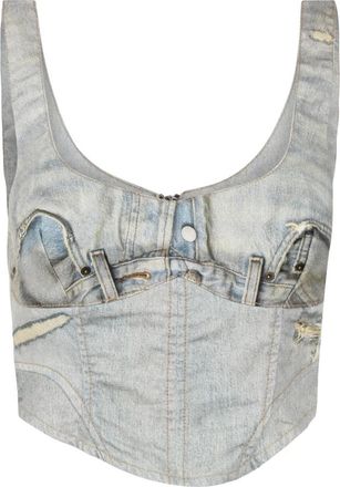 Haikure Femme, Tops, Gris, Taille: 36 FR Haut corset &agrave; imprim&eacute; denim