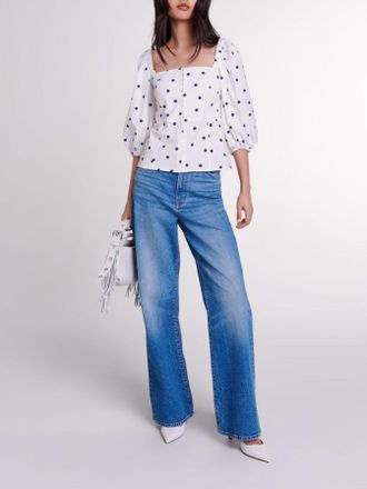 Maje Top Mit Puff&auml;rmeln - Pois Marine Et Blanc - Gr&ouml;&szlig;e 32 - Maje