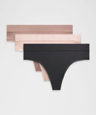 lululemon UnderEase String mit hohem Bund 3er-Pack f&uuml;r Frauen - Gr&ouml;&szlig;e 2XL in Black/Twilight Rose/Misty Shell