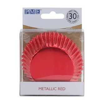 PME Metallic-Backformen f&uuml;r Cupcakes - Rot, Packung mit 30 St&uuml;ck