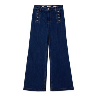 Oltre Weite Jeans mit Zierkn&ouml;pfen - - Jeans - Damen - Blau - XS