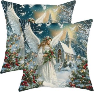 Generic Weihnachtsengel Kissenbezug Modern Sofakissenbezug Komfort Kissenh&uuml;lle F&uuml;r Hotel Bett Balkon 45X45Cm 2Er Set