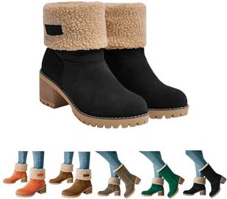 Generic Bottes dhiver pour femme - Confortables à enfiler - Talons épais en daim - Chaussures dextérieur décontractées et confortables - Imperméables - Doublu