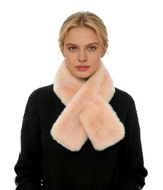 Lina & Lily &Eacute;charpe &agrave; Col en Fausse Fourrure pour Femme Hiver (P&ecirc;che)