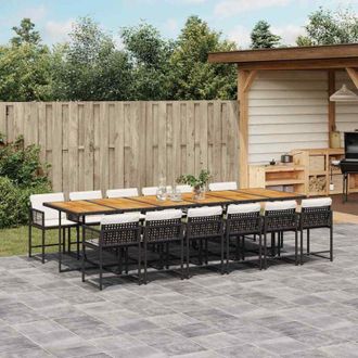 vidaXL 13-tlg. Garten-Essgruppe mit Kissen Schwarz Poly Rattan vidaXL