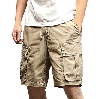 Generic Pantalon cargo pour homme - Short d&eacute;contract&eacute; - Poches - Taille &eacute;lastique - Camouflage, kaki, 52