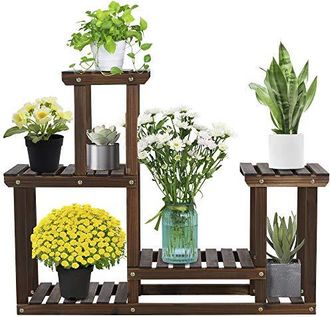 Yaheetech Étagère Plantes Bois Support Porte Pots de Fleurs avec 6 Tablettes Echelle Plantes Intérieur pour Maison Balcon Terrasse Jardin 95x25x73 cm