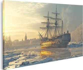 Islandburner Prime Bild auf Leinwand Segelschiff im gefrorenen Fluss bei Sonnenaufgang für Wohnzimmer Liebhaber Restaurant Bilder Wandbilder Poster