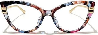 Generic Lunettes &agrave; motif oeil de chat - Monture rouge/noire et multicolore avec d&eacute;tails dor&eacute;s, lunettes &eacute;l&eacute;gantes d&eacute;coratives au quotidien pour femme, floral