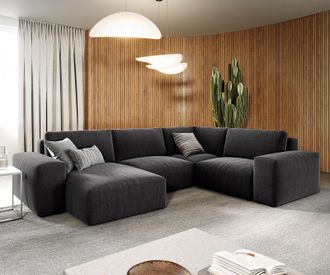 DELIFE Wohnlandschaft Lanzo 300x210 cm Mikrofaser Schwarz Recamiere variabel, Wohnlandschaften