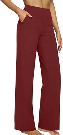 Generico Pantalon de jogging baggy pour femme - Contr&ocirc;le du ventre - Jambe large - Push Up - Coupe droite - Pantalon de travail formel avec poches - Couleur un