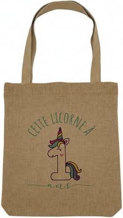 Fabulous Sac Shopping Tote Bag Aspect Lin - Cette Licorne &Agrave; 1 Ans Anniversaire Celebration Enfant Cadeau - Sac de Courses Toile Epaisse 360g Beige Naturel Caba