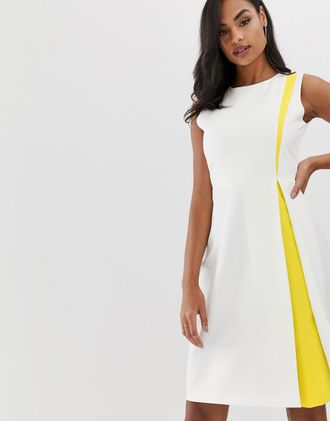 Vesper A-Line-Kleid mit Einsatz in Wei&szlig; und Gelb