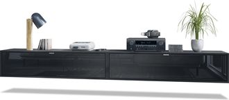 Vladon 2er-Set TV Board Lana 120, Made in Germany, Lowboards je 120 x 29 x 37 cm mit viel Stauraum, Korpus in Schwarz matt, Fronten in Schwarz Hochglanz | Gr