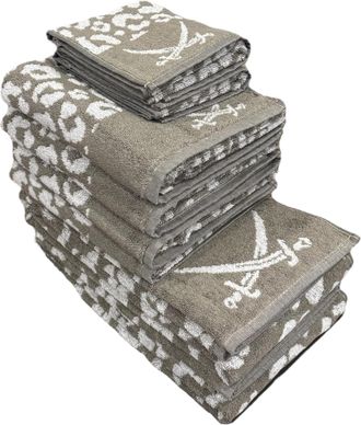 Sansibar Handtuch-Set Leo (8-teilig) - 100% Baumwolle, 550 g/m&sup2; Zwirnfrottier, edles Leo-Muster S&auml;beln, saugstark & weich (Taupe/Sand)