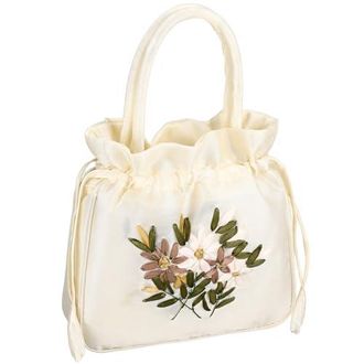 PartyKindom Abaodam Paquet &agrave; Main Femme en Soie Blanche avec Cordon de Serrage Petit Paquet de Soir&eacute;e &agrave; Motif Floral Pochette &Eacute;l&eacute;gante pour Mariage et &Eacute;v&eacute;nements 