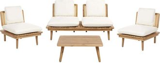 Beliani Salon de Jardin en Bois dAcacia Certifi&eacute; 4 Places Meubles de Jardin 5 Pi&egrave;ces avec Coussins Bois Clair Accadia