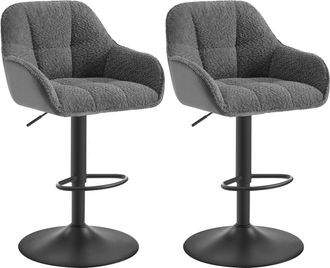Woltu Barhocker 2er Set, Barstuhl h&ouml;henverstellbar, K&uuml;chenhocker Bistrohocker Tresenhocker mit Lehne Fu&szlig;st&uuml;tze, drehbar, gepolstert, Chenille Cord Metall, D