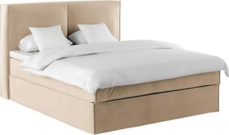 Studio Copenhagen home24 Premium Boxspringbett mit Kopfteil 180 x 200cm Samt Vaia Braun H3 130 cm