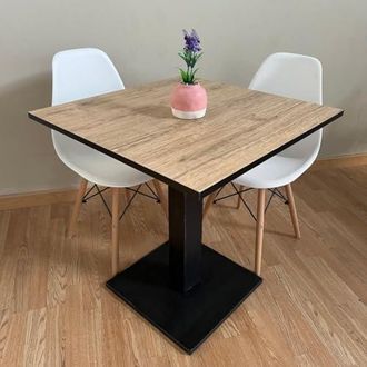 Generico TABLE BAR | BISTROT | RESTAURANT CARR&Eacute;&Eacute; AVEC PIED CENTRAL 60/70/80 cm couleurs assorties (ASPEN OAK - NOIR, 80X80)