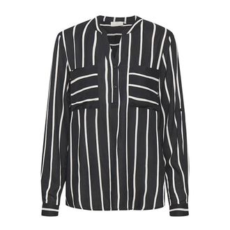 Kaffe Gestreifte Bluse mit Taschen und Kn&ouml;pfen - - Blouses & Shirts - Damen - Schwarzk - 3XL