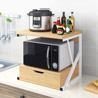 Generic 2-st&ouml;ckiges Mikrowellenregal aus Holz mit Schublade, Ofenrost, Arbeitsfl&auml;chen-Aufbewahrungsorganizer, robuster K&uuml;chentoaster for Drucker und(Wood Colo