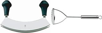 WMF Kräutermesser Wiegemesser zweischneidig 17,5 cm, geschmiedeter Spezialklingenstahl & Profi Plus Kartoffelstampfer 28,5 cm, Cromargan Edelstahl teilmat