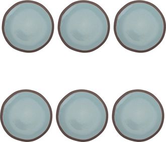 Villa D'Este Home Tivoli VDE Villa DEste Home Tivoli 1996 Barbados Speiseteller Aquamarin, Steinzeug, brauner Rand, 6 Stück