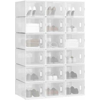 Woltu Woltu - 12 x Bo&icirc;tes &agrave; Chaussures, Bo&icirc;tes de Rangement Transparente en Plastique, Pliables et Empilables avec Couvercle