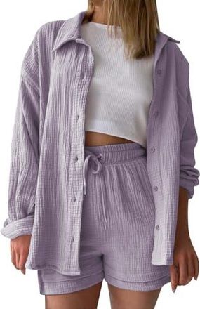 Generic Chemisier long en mousseline pour femme - Chemisier long surdimensionn&eacute; - L&eacute;ger et a&eacute;r&eacute; - Couleur unie - Chemise en coton et lin - Chemise &eacute;l&eacute;gante &agrave; 
