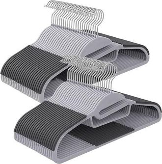 Relaxdays Kleiderbügel, 50er Set, rutschfest gummiert, Steg, Öffnung U-Form, Krawattenhalter, Bügel platzsparend, grau