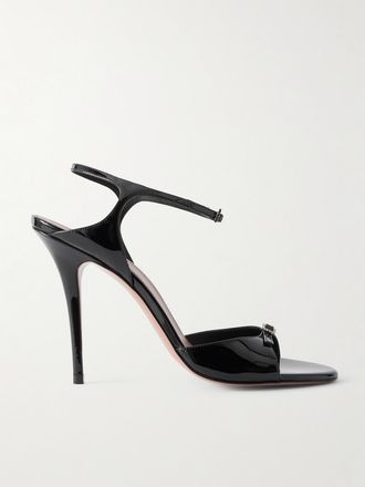 Amina Muaddi Sandales En Cuir Verni À Cristaux Et À Boucles Adut - Noir