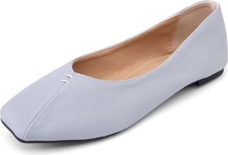 Generic Semelle Fine & Cuir Grenu Ballerines Femme (Tailles 32-54) 1cm Bout Carr&eacute; Chaussures &agrave; Enfiler - L&eacute;ger Large Printemps & Automne,Dusty Teal,53 EU