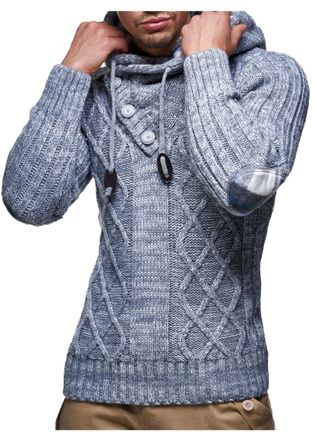LEIF NELSON Herren Strickpullover mit Kapuze in Dunkel Grau XXXL/Hochwertiger Winterpullover in Regular Fit, ideal für Casual und Business, Langarm