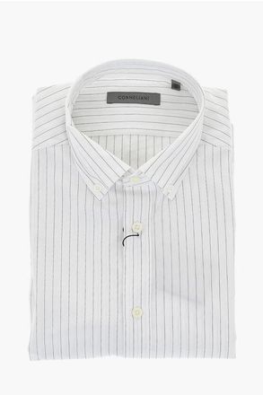 Corneliani Cotton Poplin Striped Shirt with Button-Down Collar size 39