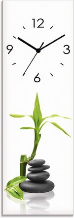 Artland Wanddeko Wanduhr ohne Tickgeräusche Glas Quarzuhr 20x60 cm Rechteckig Lautlos Asiatische Motive Zen Steine Spa Asia S7MF