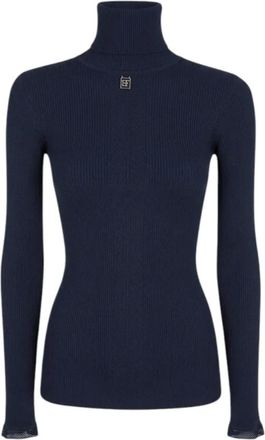Elisabetta Franchi Dolcevita en maille c&ocirc;tel&eacute;e - Femme - Pulls - Bleu - Taille: 42 FR