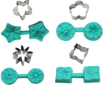 Generic Wefenad Lot de 4 moules en silicone en forme de p&eacute;tales de fleurs avec 4 emporte-pi&egrave;ces en acier inoxydable pour d&eacute;coration de g&acirc;teaux