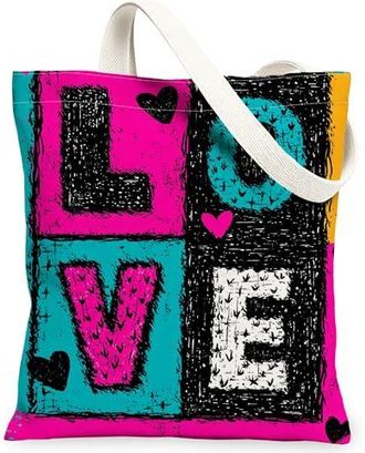 Generic Sacs fourre-tout en toile avec motif graphique color&eacute;, sacs de courses r&eacute;utilisables, l&eacute;gers et lavables avec bandouli&egrave;re, p&ecirc;che, 13x15 Inch