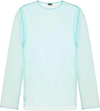 Dries Van Noten Homme, Tops, Bleu, Taille: XL Sheer Long Sleeve Shirt
