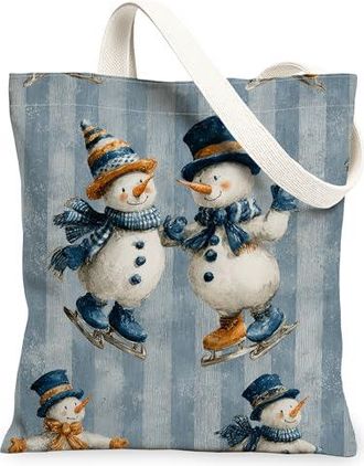 Generic Sac fourre-tout fantaisie en toile motif bonhomme de neige, motif vacances vintage, l&eacute;ger, lavable et r&eacute;utilisable, pour le shopping, les voyages, 33 
